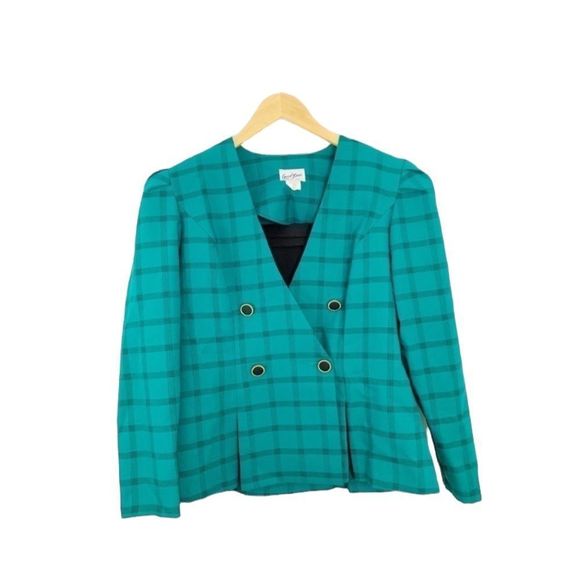 Vintage | Jackets & Coats | Vintage Goodtimes Green Plaid Blazer Jacket ...